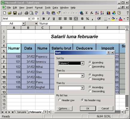 Sortarea si filtrarea listelor