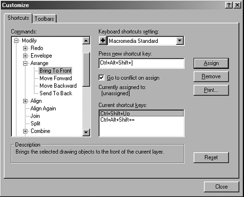 Modifying the Keyboard Shortcuts
